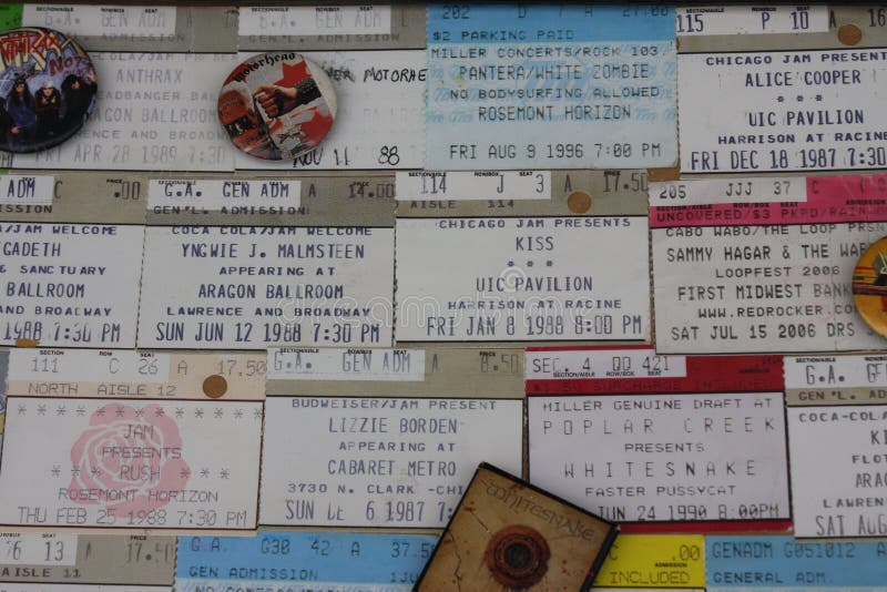 Rock and Roll Concert Ticket Stubs and Band Buttons Editorial Stock ...