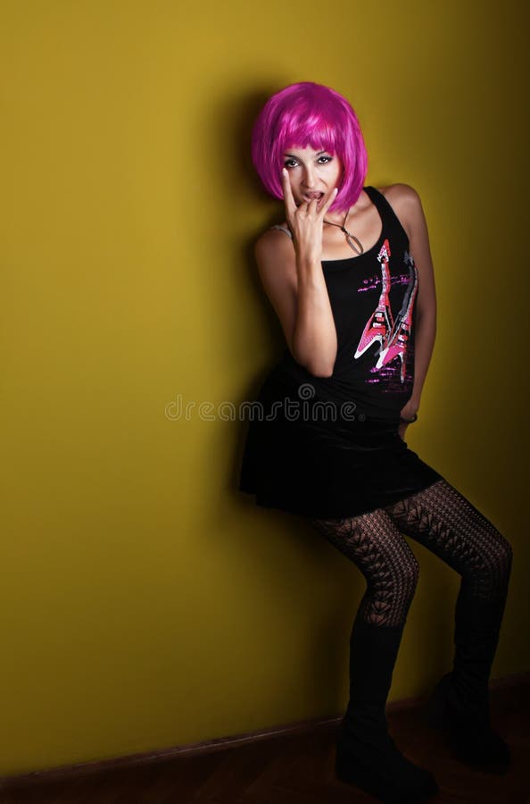 Rock and Roll Girl with Hand Gesture Stock Image - Image of girl, lace ...