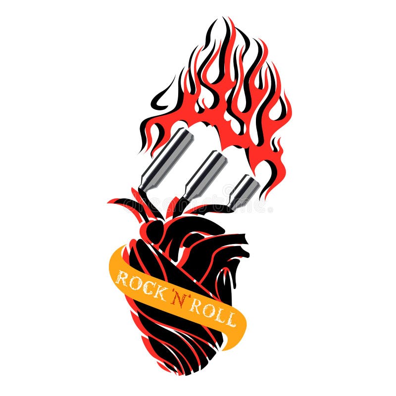 Rock and Roll Heart Logo stock vector. Illustration of flame - 74693284