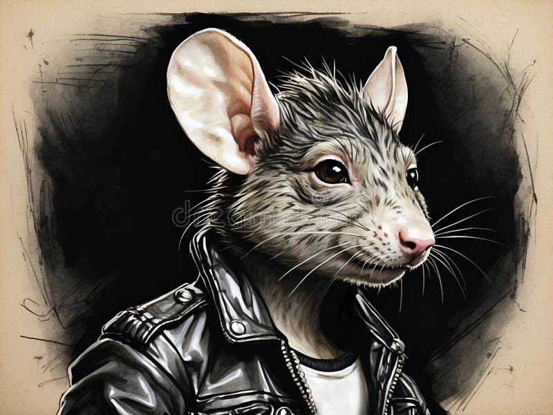 Rock and Roll Rat Animal with Cool Biker Black Leather Jacket Stock ...