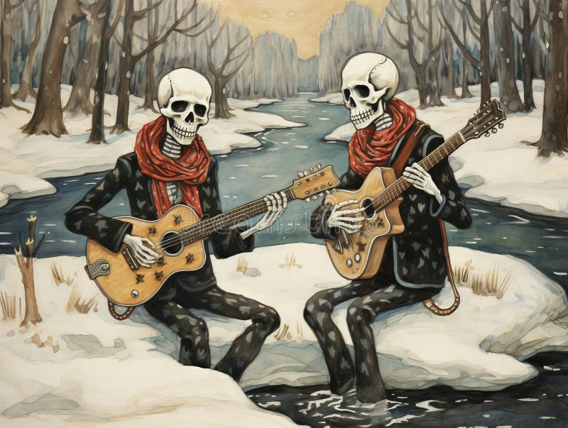 Rock and roll skeletons stock illustration. Illustration of outdoor ...