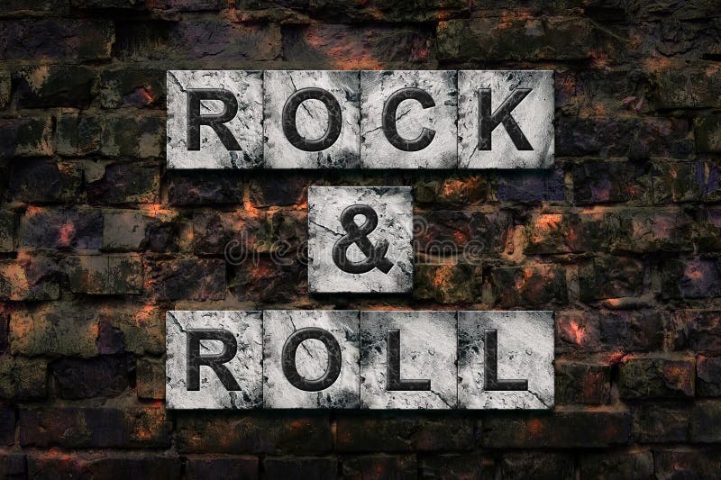 Rock and Roll. Words on Stone Blocks, on Old Vintage Bricks Wall ...
