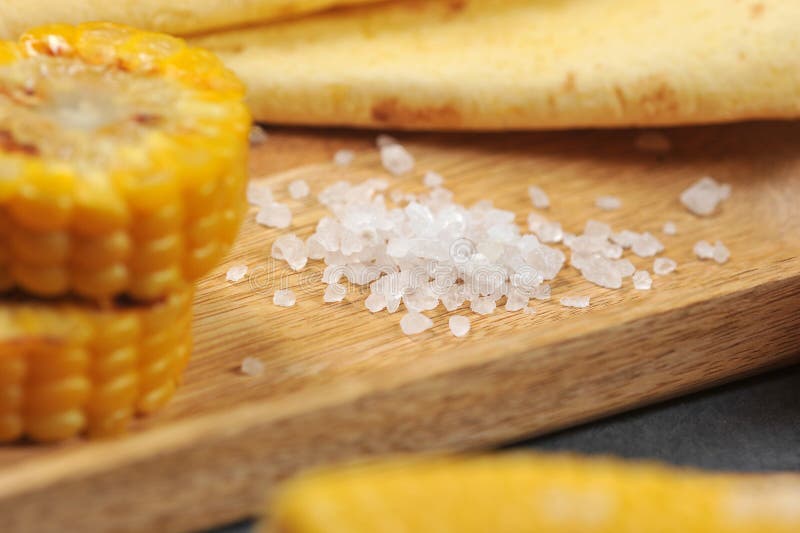 Rock salt and corn stock photo. Image of table, natural - 127584586