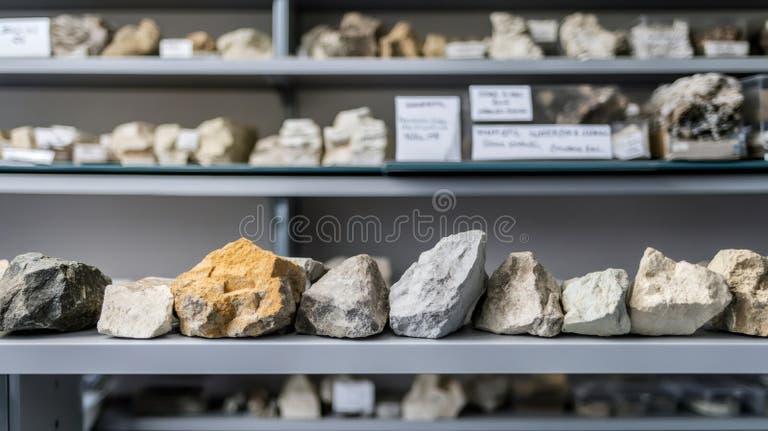 Rock Samples Displaying Diverse Geological Formations Lined Up on ...