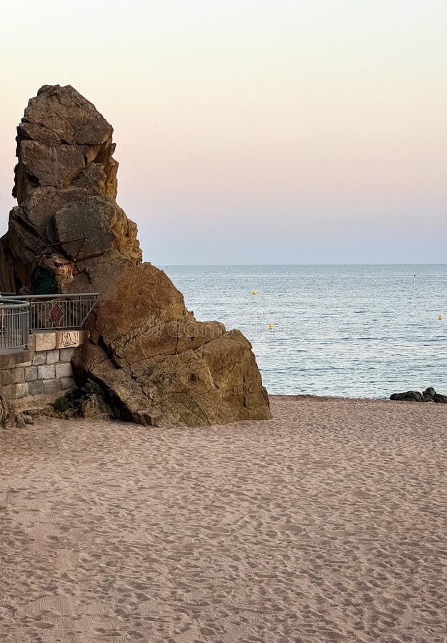 Rock on the Sandy Seashore. Stock Image - Image of evening, mountain ...
