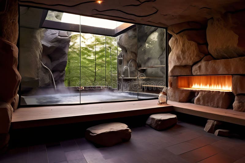 Rock Sauna with Natural Stone Walls Stock Illustration - Illustration ...