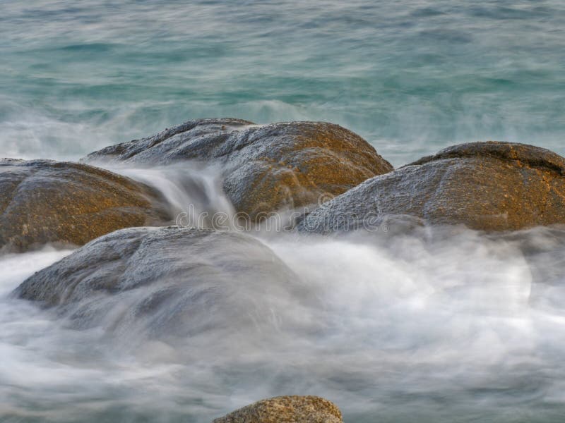 Rock in the Sea Long Exposition Stock Image - Image of panorama, beach ...