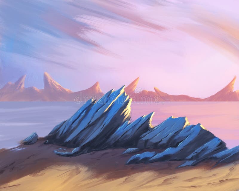 Rock on the Sea Shore Drawing Stock Illustration - Illustration of ...