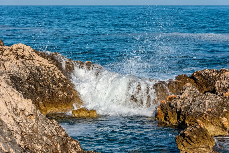 Rock and Sea Waves on Adriatic Sea Stock Photo - Image of looking ...