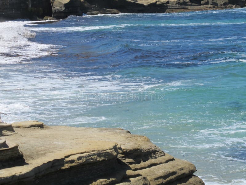 Rock Shoreline with Backdrop of the Pacific Ocean Stock Image - Image ...