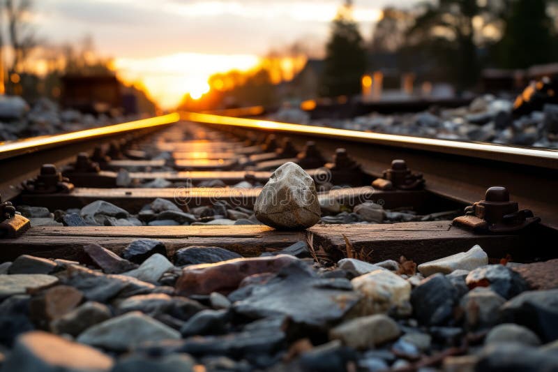 A Rock is Sitting on the Railroad Tracks at Sunset Stock Illustration ...