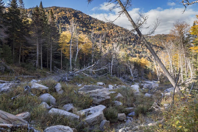 Mountain Rock Fall on a Lake in the Adirondack Mountains of New York ...
