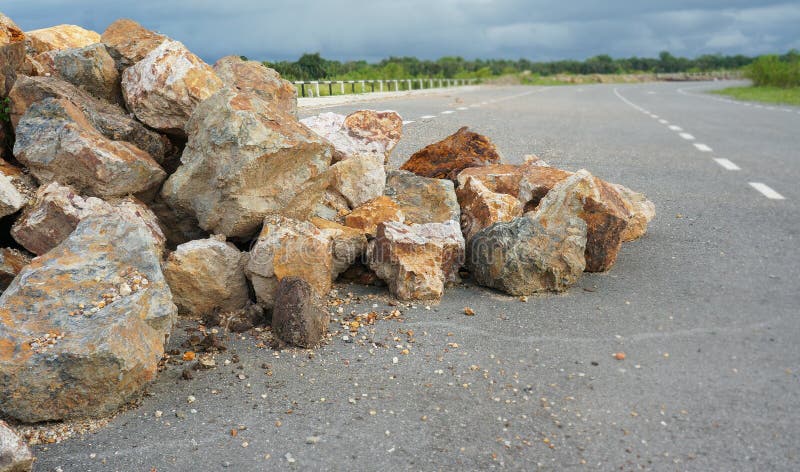 Rock Slide on the Asphalt Road Stock Image - Image of problems, falling ...
