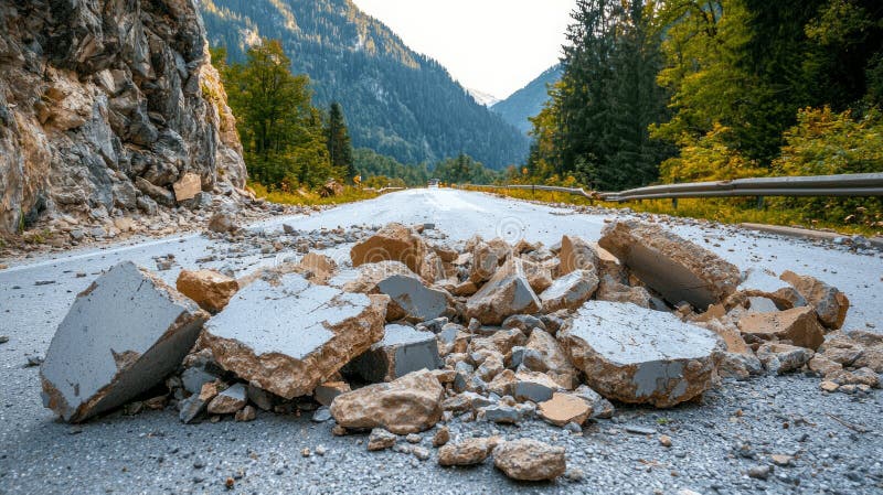 Rock Sliding Blocks the Road Stock Image - Image of path, boulder ...