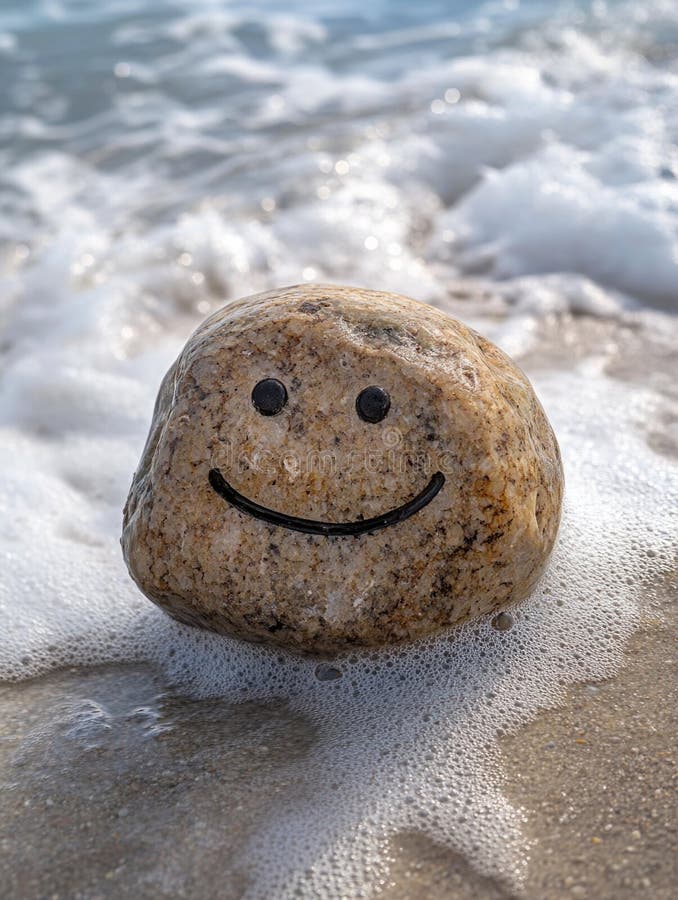 Rock with Smiley Face on Beach Stock Photo - Image of smiling, joyful ...