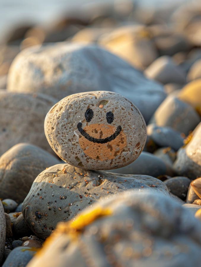 A Rock with a Smiley Face Drawn on it Stock Image - Image of nature ...