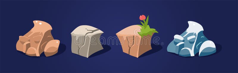 Rock and Solid Stone As Game Element Isolated on Blue Background Vector ...