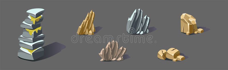 Rock and Solid Stone As Game Element Isolated Vector Set Stock Vector ...