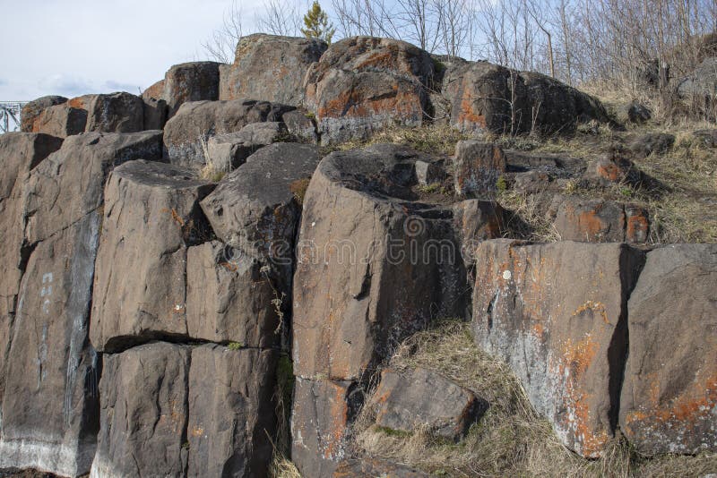 Rock in Spring, Dry Grass Blue Sky Stock Photo - Image of summer ...
