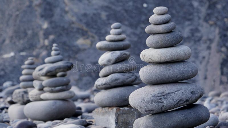 Rock Stack Balance and Harmony on Sea Beach with Evening Ambient Light ...
