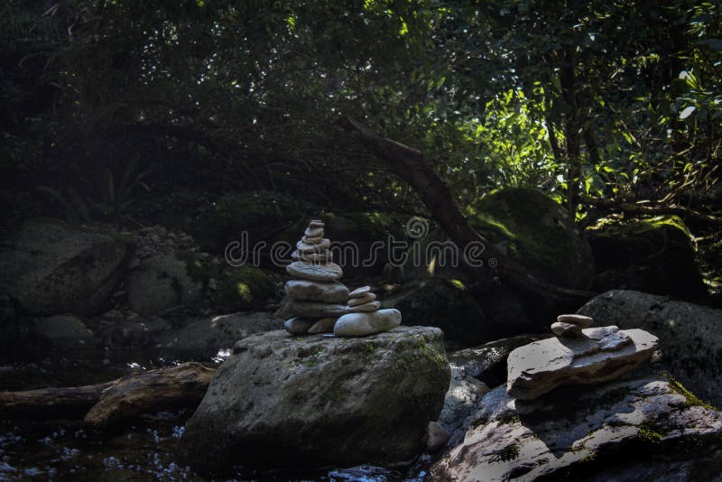 Rock Stack Cairn in the Middle of Lyn River Stock Photo - Image of ...