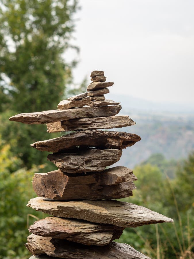 Rock Stack in the Forest Overlooking a Landscape Stock Image - Image of ...