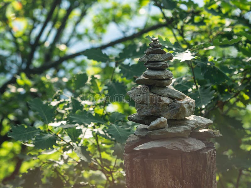 Rock Stack in the Forest with Sun Flare Stock Image - Image of forest ...