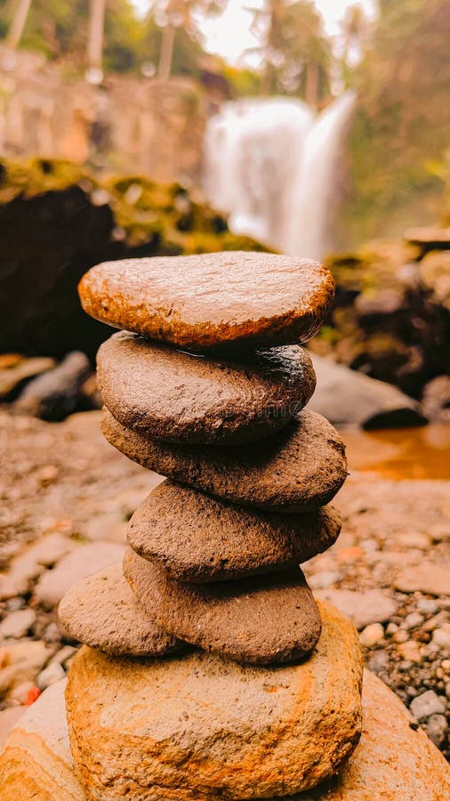 Rock Stack View with Blur Waterfall Stock Image - Image of water ...