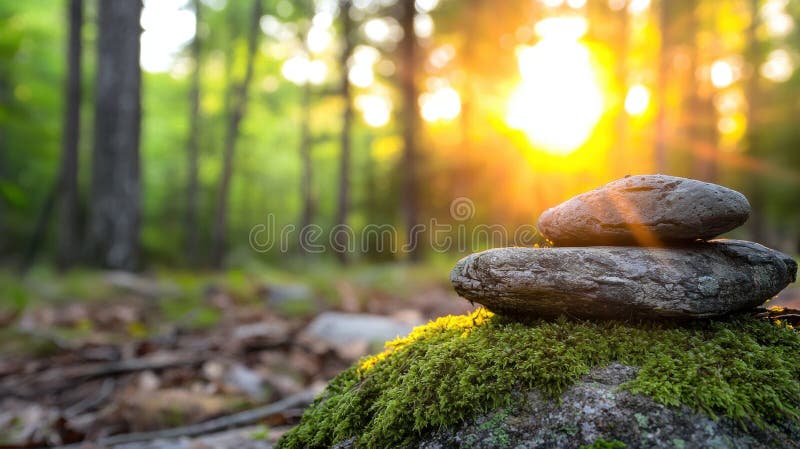 A Rock Stack in the Woods with the Sun Shining through the Trees. Stock ...
