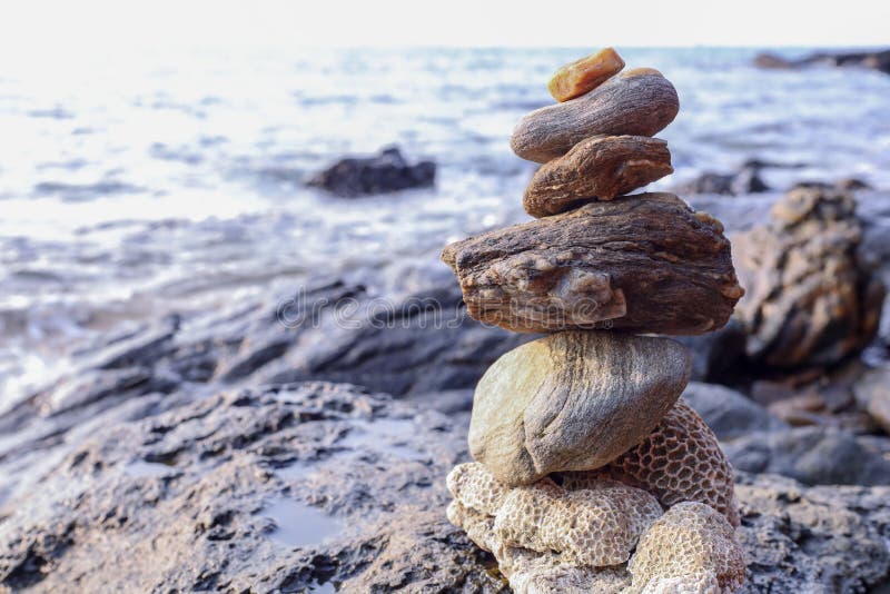 Rock stacks on the beach stock image. Image of beach - 220045873