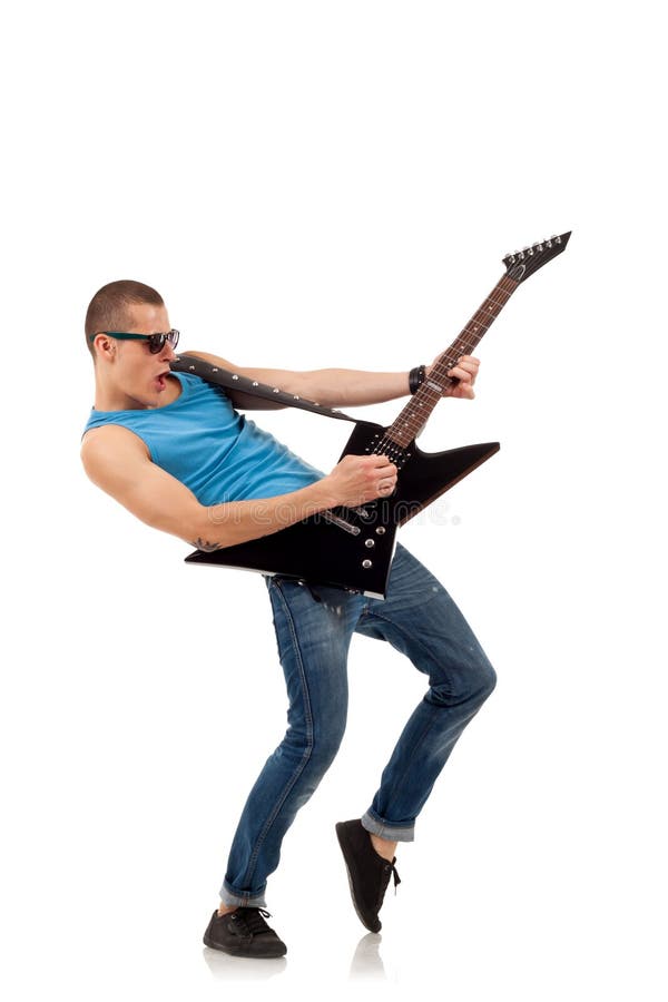 Rock Star Jumping with Guitar Stock Image - Image of loud, rocker: 17967687