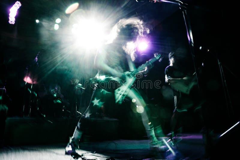 Rock Star Playing Guitar at Music Concert Stock Image - Image of ...