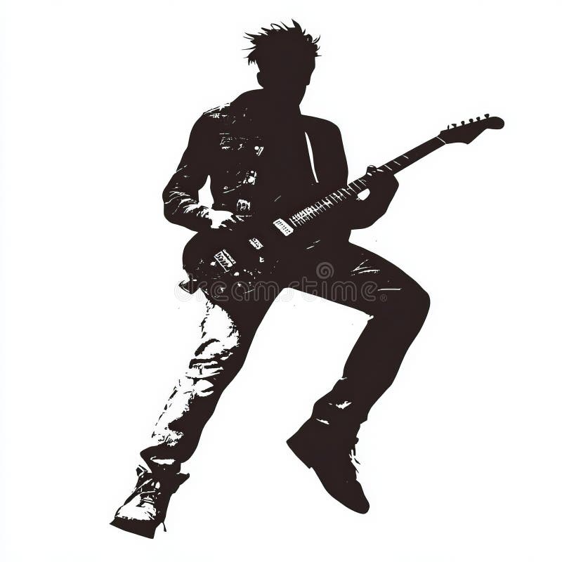 Rock Star Silhouette , Black and White Illustration Isolated on White ...