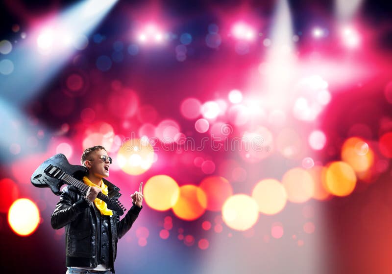 Rock star on stage stock photo. Image of music, glasses - 76855184