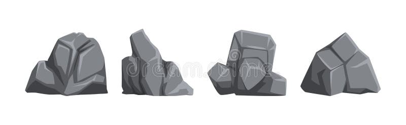 Rock Stone and Huge Grey Boulder Vector Set Stock Vector - Illustration ...