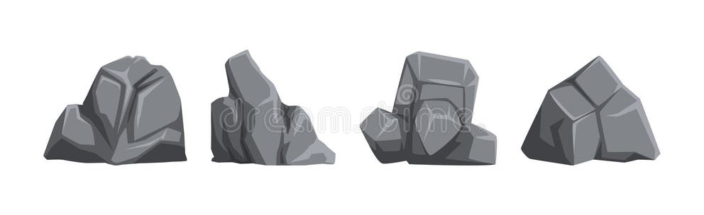 Rock Stone and Huge Grey Boulder Vector Set Stock Vector - Illustration ...