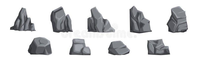 Rock Stone and Huge Grey Boulder Vector Set Stock Vector - Illustration ...
