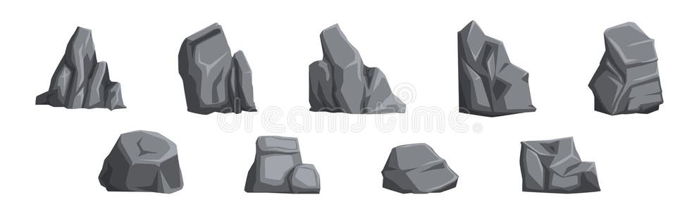 Rock Stone and Huge Grey Boulder Vector Set Stock Vector - Illustration ...