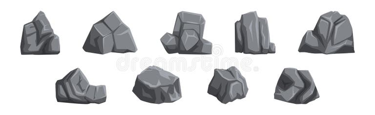 Rock Stone and Huge Grey Boulder Vector Set Stock Vector - Illustration ...