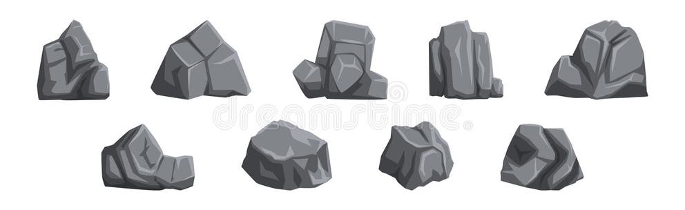 Rock Stone and Huge Grey Boulder Vector Set Stock Vector - Illustration ...