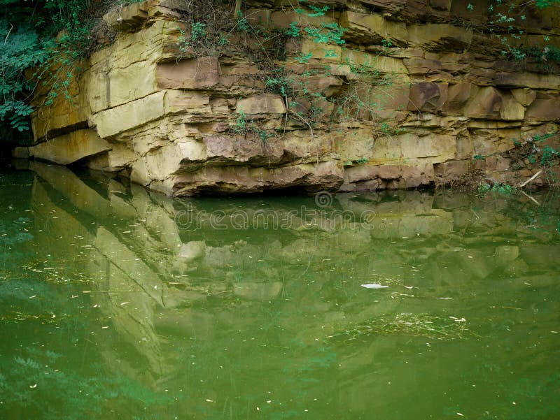 Rock Stone Mountain Presented Water Reflection Image Stock Photo ...