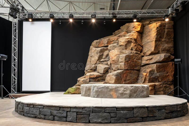 Rock Stone Podium Stand with Dark Studio Background Stock Illustration ...