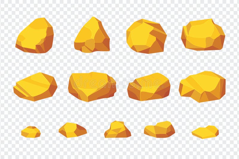 Rock and Stones Set. Different Shape Gold Boulder Collection Stock ...