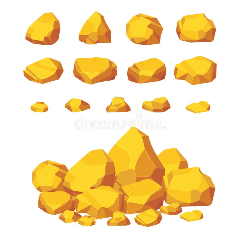 Rock and Stones Set. Different Shape Gold Boulder Collection Stock ...