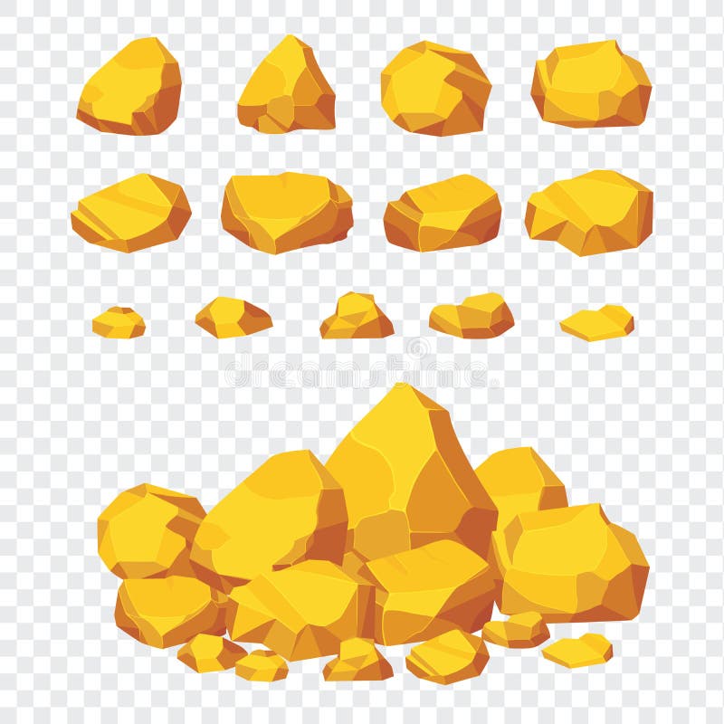 Rock and Stones Set. Different Shape Gold Boulder Collection Stock ...