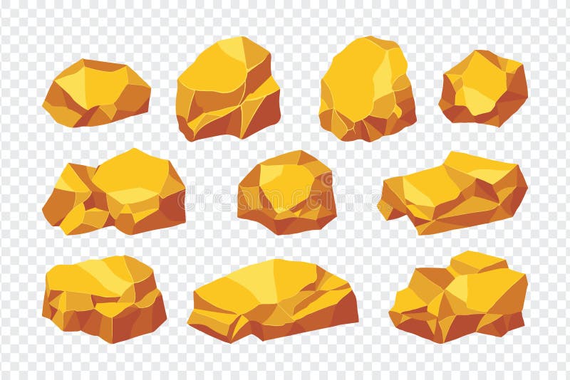 Rock and Stones Set. Different Shape Gold Boulder Collection Stock ...