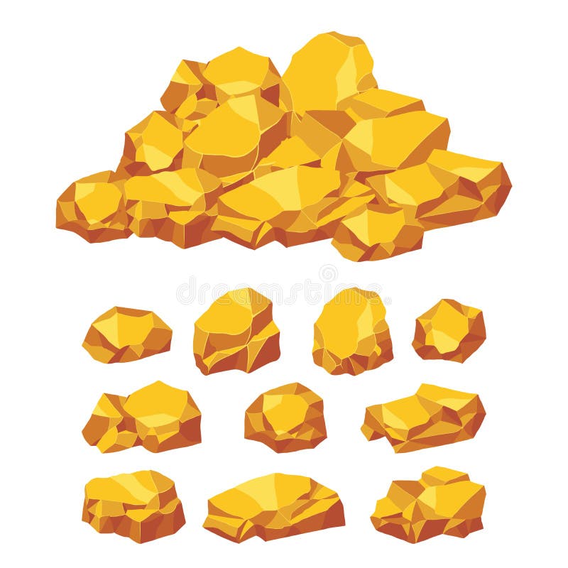 Rock and Stones Set. Different Shape Gold Boulder Collection Stock ...