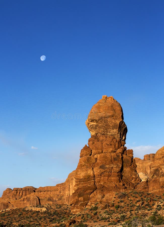 Rock Structure and Moon, Arches National Park, Moab Utah Stock Image ...