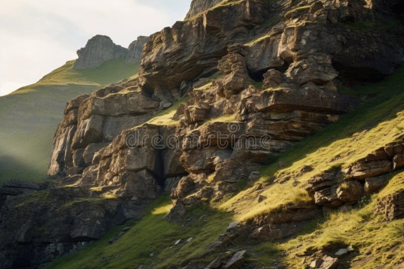 Rock Structures on a Mountain Side with Sunlight Stock Photo - Image of ...