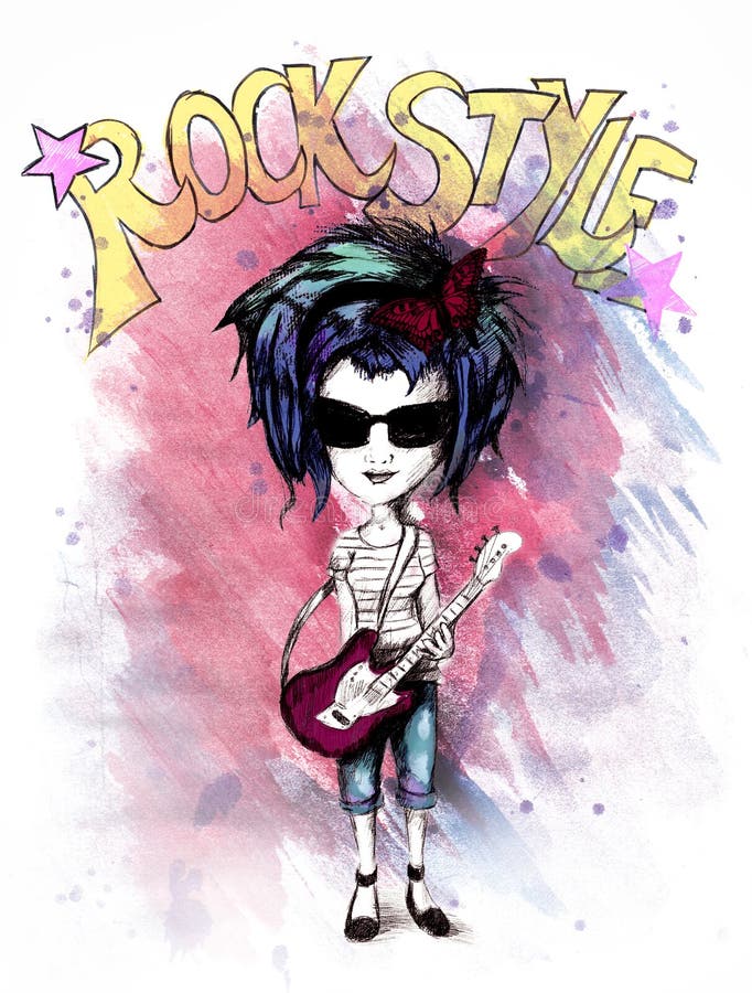 Rock style girl stock illustration. Illustration of cartoon - 21764487
